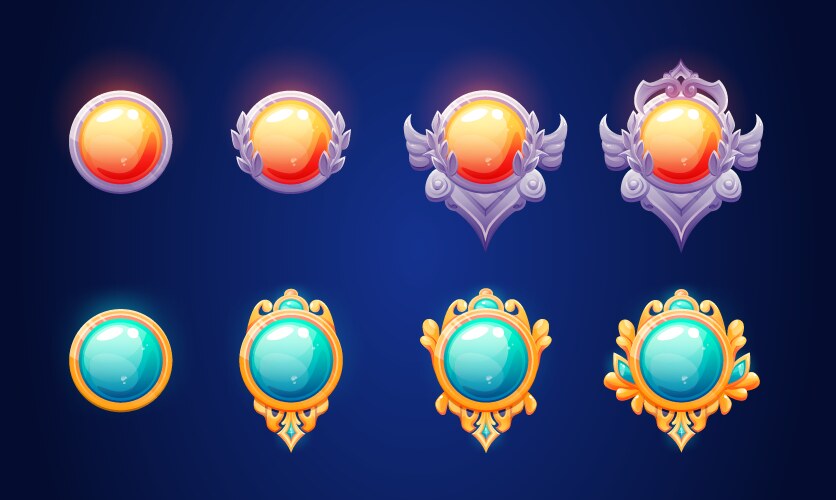 Game level icons medals stars ui badges trophy Vector Image