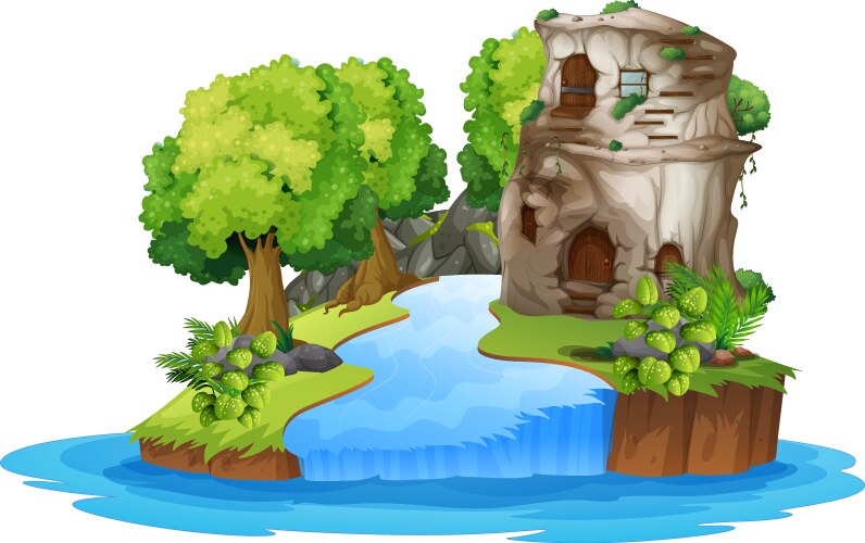 Rustic stone house summer landscape Royalty Free Vector