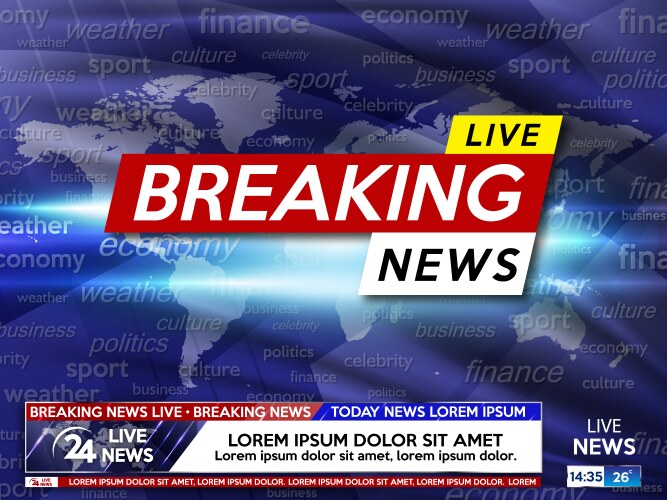 Breaking news live banner on glowing wavy lines Vector Image