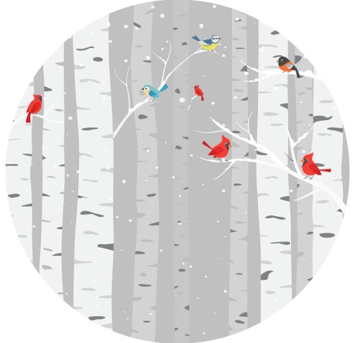 Birch Tree Silhouette with Wildlife Royalty Free Vector