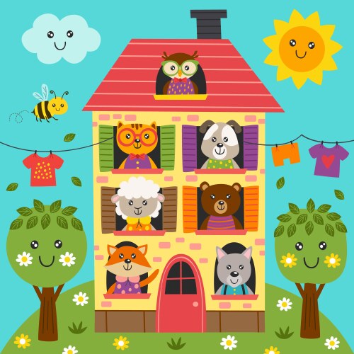 Tree house with animals Royalty Free Vector Image