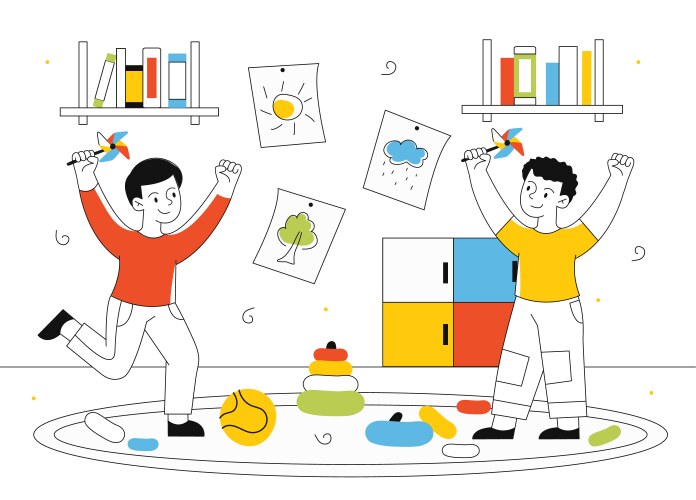 Children Playing Line Drawing Vector Images (over 8,900)