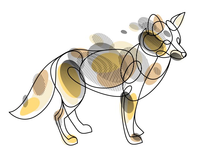 Cute red fox adorable wild animal linear drawing Vector Image