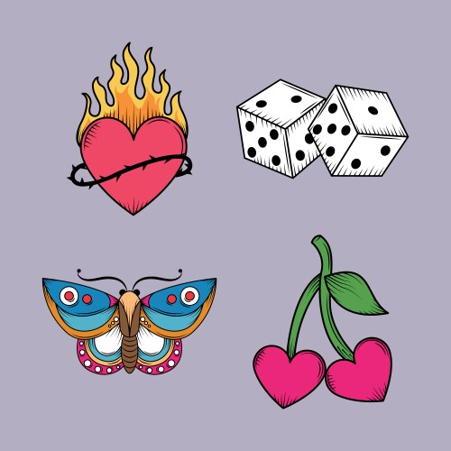 Old school tattoo set Royalty Free Vector Image