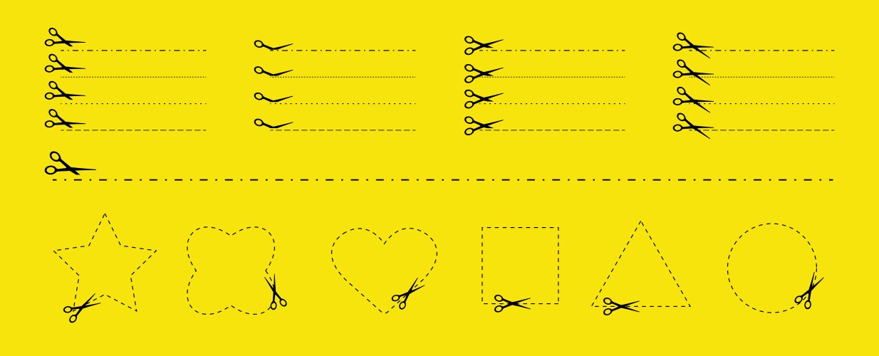 Cut here black scissors cutting set of dash Vector Image