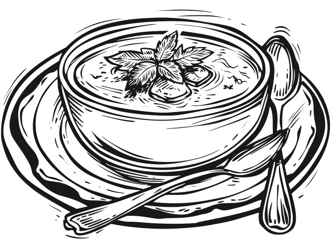 Recipe bowl spiced soup hand drawn engraving Vector Image