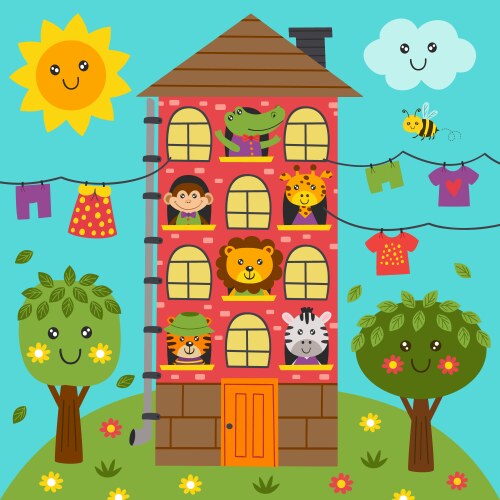 Cute animals in the house Royalty Free Vector Image