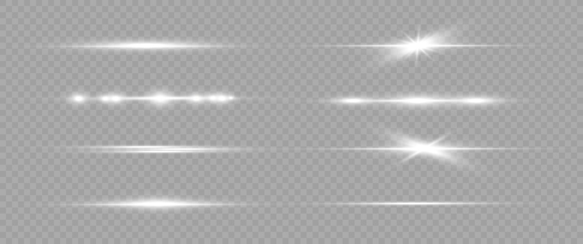Horizontal line light white laser beams spark star