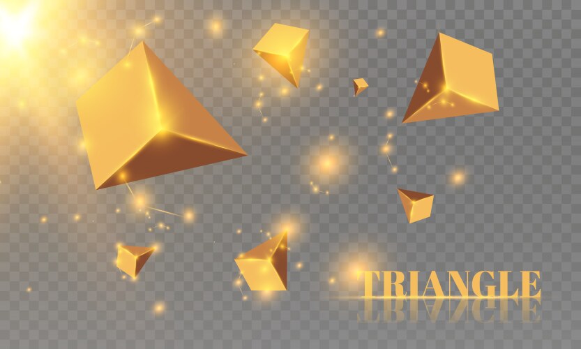Yellow realistic triangles and golden light Vector Image