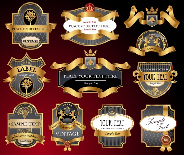 Set of vintage decorative labels isolated on black