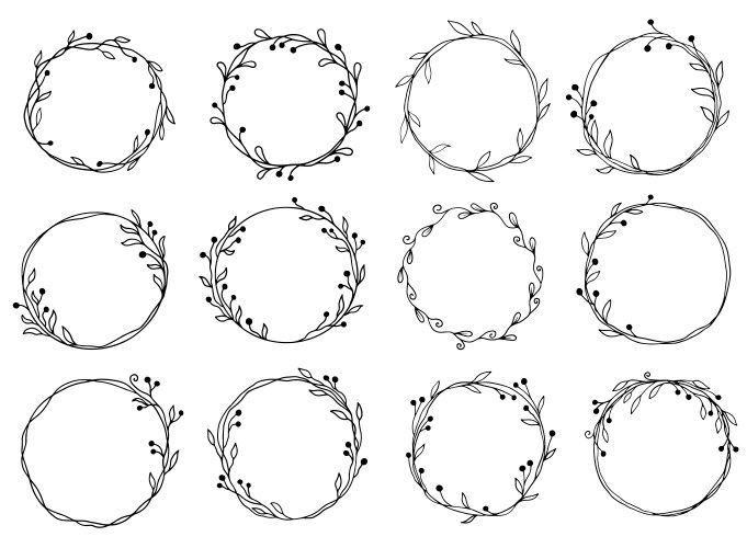 Floral hand drawn round wreaths collection Vector Image