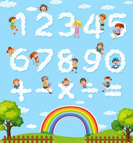 Number 0 to 9 with math symbols Royalty Free Vector Image