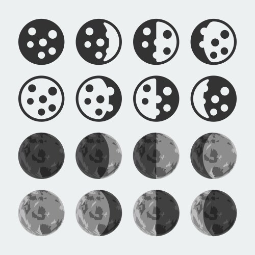 Lunar moon phases cycle all 28 shapes for each Vector Image