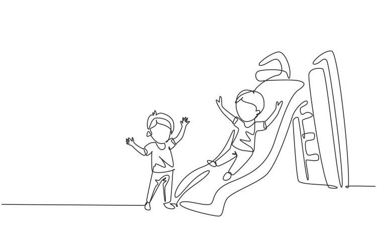 Single one line drawing preschool kids playing Vector Image