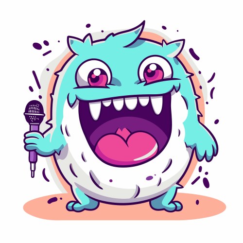 Cute cartoon monster singing karaoke Royalty Free Vector