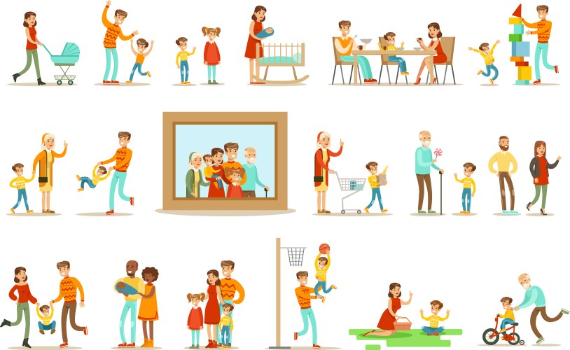 Happy family doing things together Royalty Free Vector Image