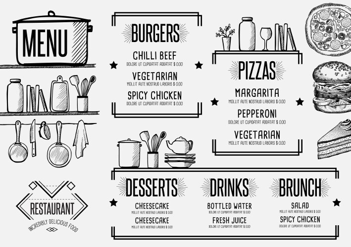 Menu restaurant food template Royalty Free Vector Image