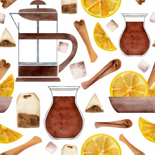 Hand drawn watercolor teaware tea lemon turkish Vector Image