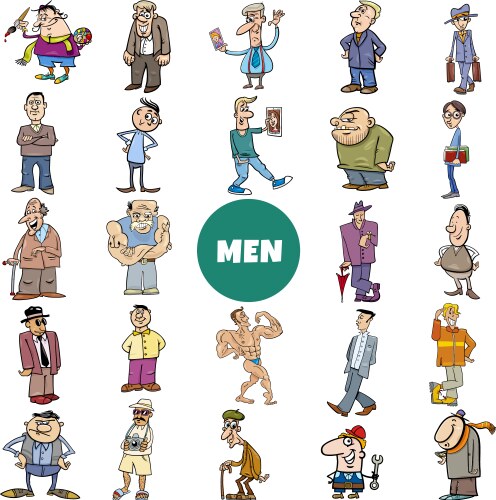 Funny cartoon men characters big set Royalty Free Vector