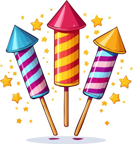 Cartoon Fireworks and Rockets Royalty Free Vector Image