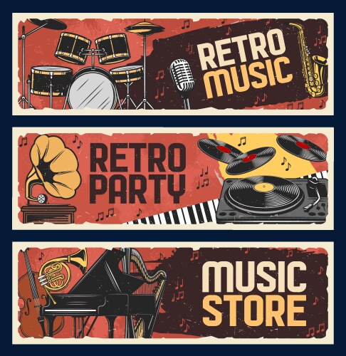 Folk music instruments store retro poster Vector Image