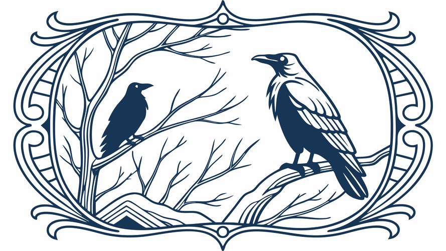 Two crows on branch in ornate oval frame design – Royalty-Free Vector ...