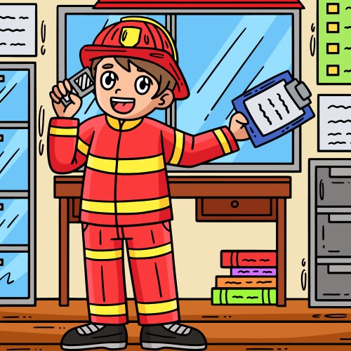 Firefighter with a ladder colored cartoon Vector Image