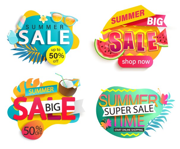 Summer label sticker badge icon set Royalty Free Vector