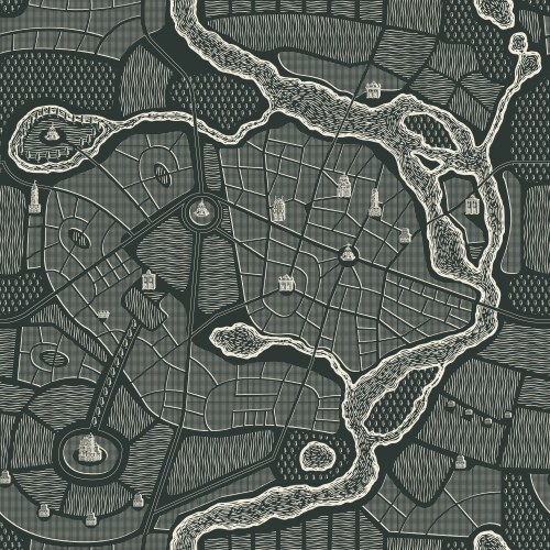 Hand-drawn seamless pattern with old town Vector Image