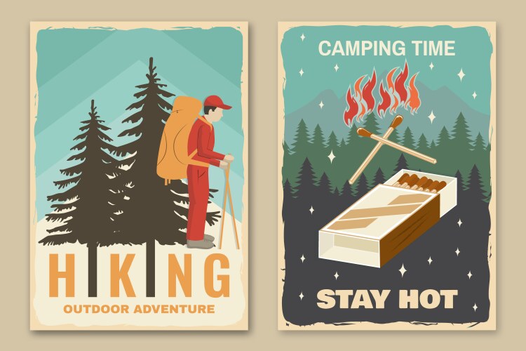 Camping club trip outdoor recreation retro poster Vector Image
