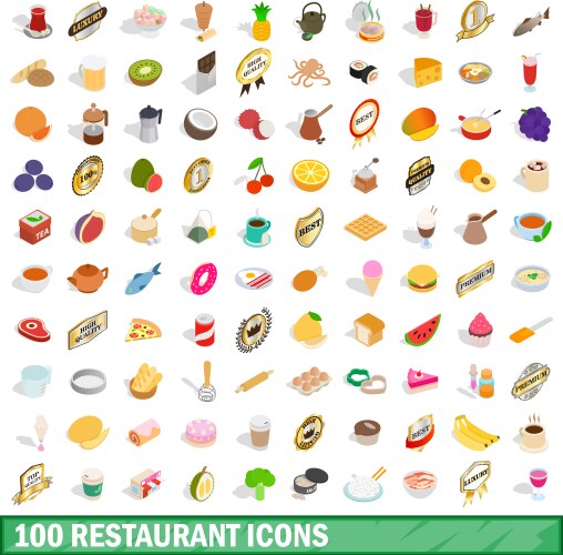 100 food and drink icons set cartoon style Vector Image