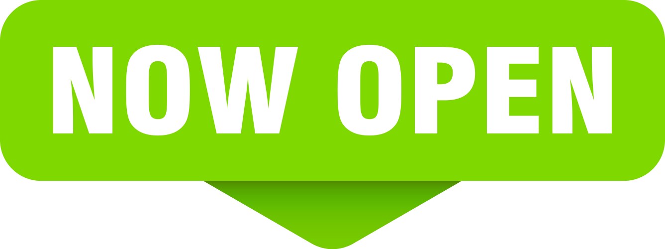 Now open sticker sign on transparent Royalty Free Vector