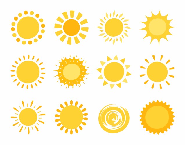 Sun doodle icons set Royalty Free Vector Image