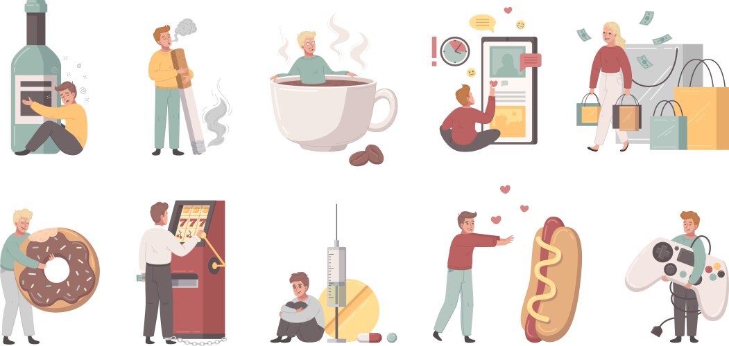 Bad habits poster with people who do wrong set Vector Image