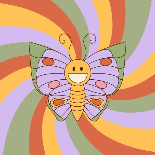 Groovy background with smiling butterfly Vector Image