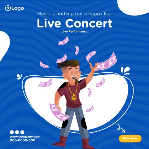 Banner design of live music concert Royalty Free Vector