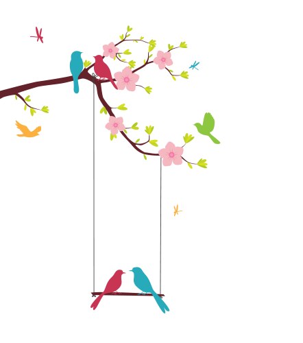 Beautiful birds sitting tree branch Royalty Free Vector