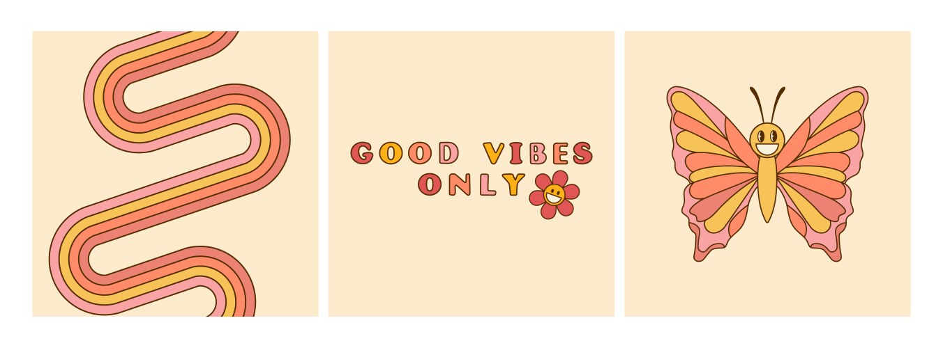 Groovy backgrounds set good vibes only slogan Vector Image