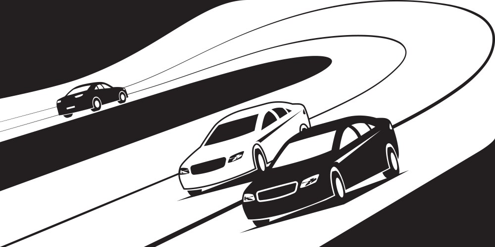 Cars on test drive track Royalty Free Vector Image