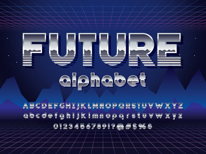 Retro futuristic latin font letters and numbers Vector Image