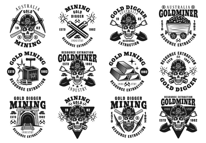 Set of mining labels in vintage style gold Vector Image
