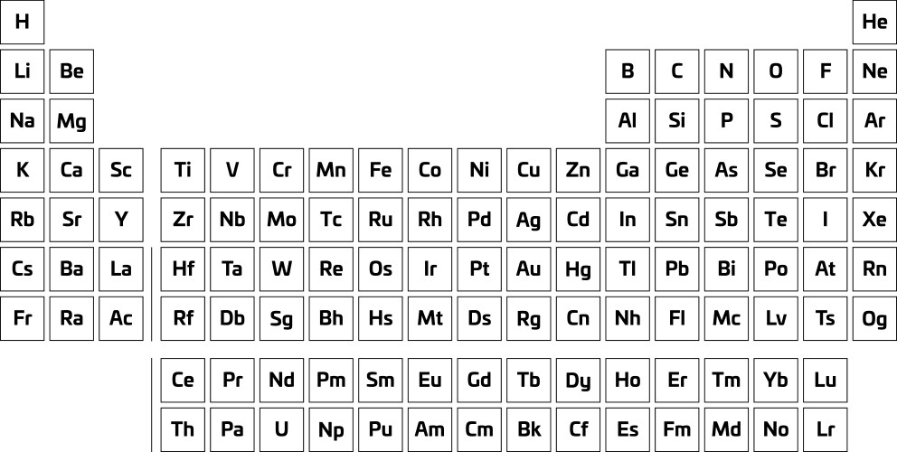 Black and white periodic table elements Royalty Free Vector