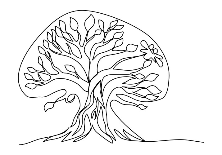 Tree branch one line drawing Royalty Free Vector Image
