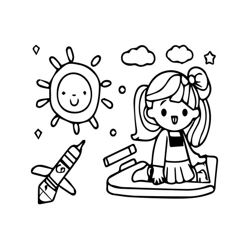 Black line art cute coloring pages for children Vector Image