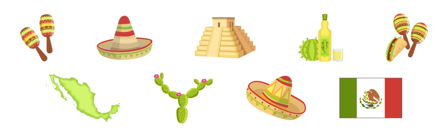 Colorful mexican object and authentic attribute Vector Image