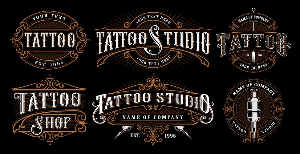 Tattoo studio logo design set retro styled Vector Image