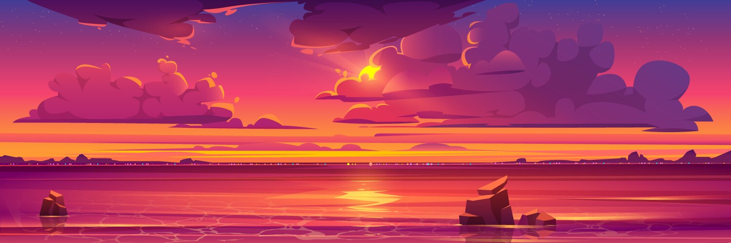 Red sunset and glare on water Royalty Free Vector Image