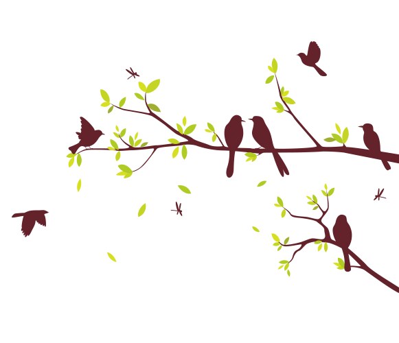 Beautiful birds sitting tree branch Royalty Free Vector