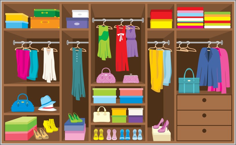 Inner space closet or wardrobe female clothes Vector Image