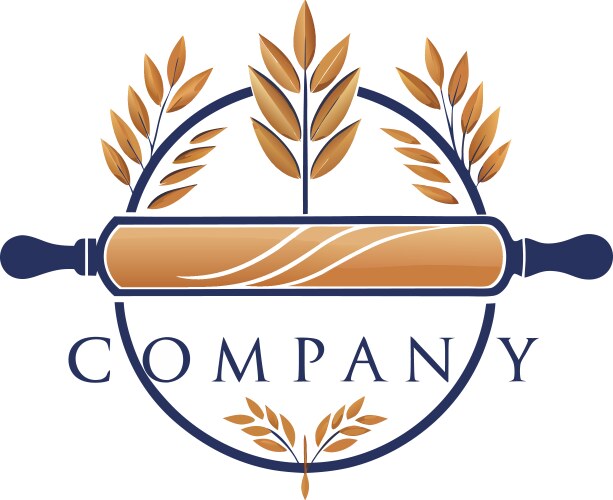 Rolling pin and wheat stal logo 6 Royalty Free Vector Image